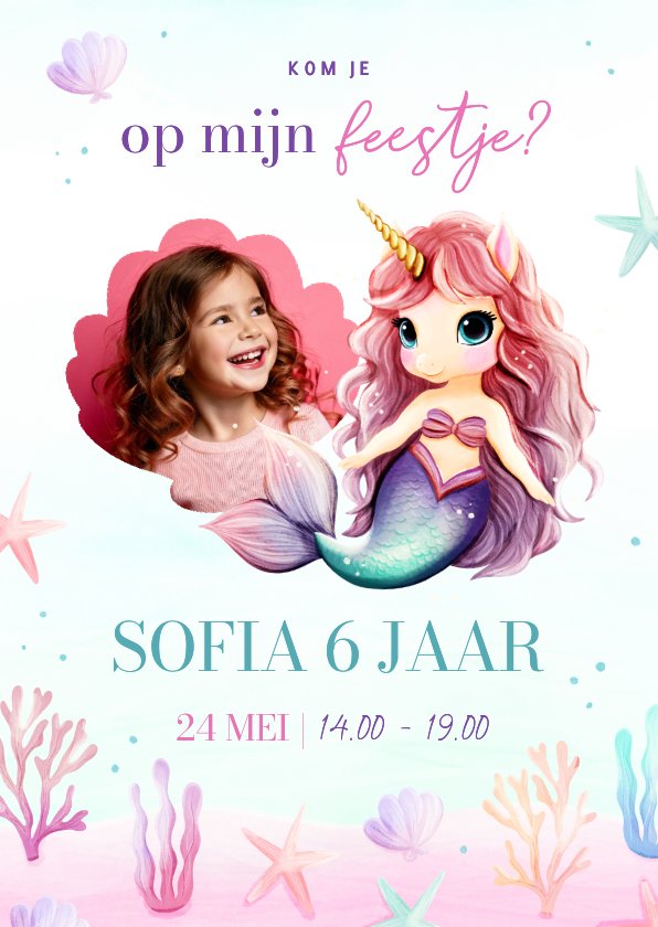 Kinderfeestje uitnodiging zeemeermin unicorn | Kaartje2go