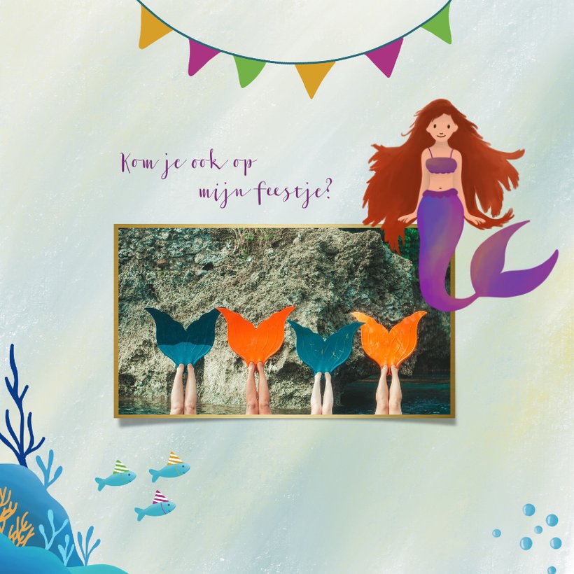 Kinderfeestje uitnodiging zeemeermin zwemfeest | Kaartje2go