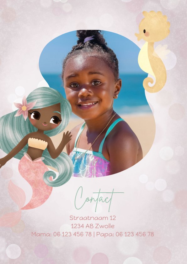 Kinderfeestje uitnodiging zwemfeest zeemeermin | Kaartje2go