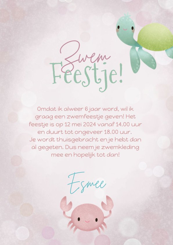 Kinderfeestje uitnodiging zwemfeest zeemeermin | Kaartje2go