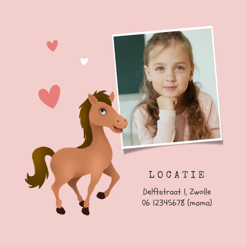 Lentefeest uitnodiging paard hartjes foto | Kaartje2go