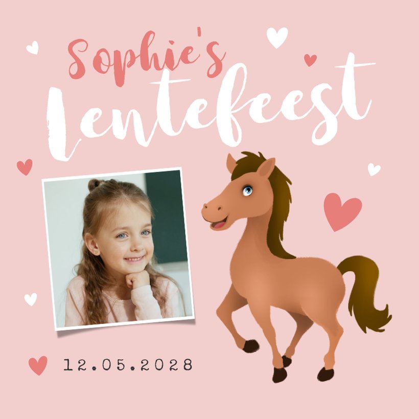 Lentefeest uitnodiging paard hartjes foto | Kaartje2go
