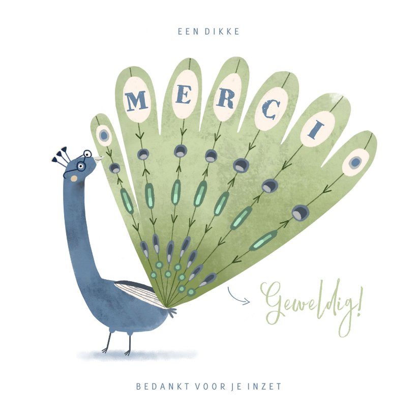 Leuke bedankkaart een dikke merci met blauwe | Kaartje2go
