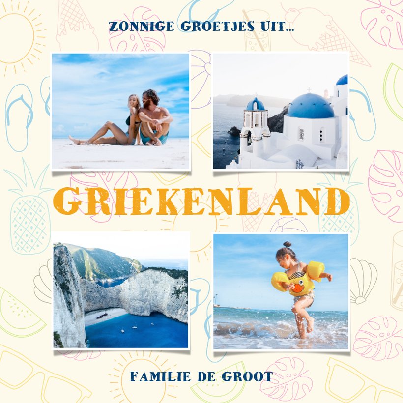 Leuke collage vakantiekaart met zonnige doodles | Kaartje2go