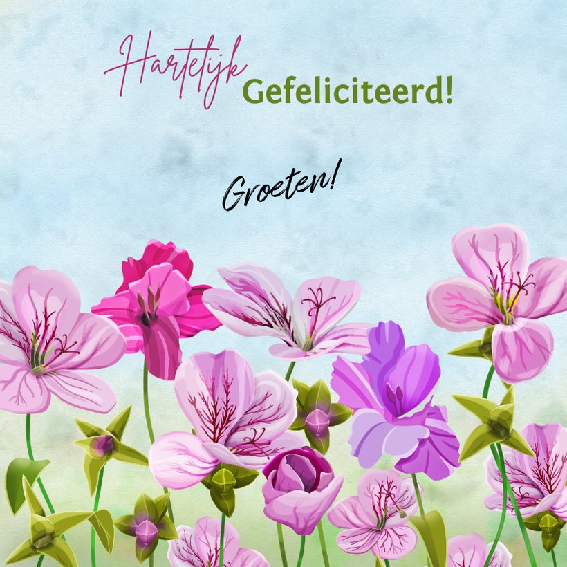 Leuke verjaardagskaart met roze bloemen en | Kaartje2go