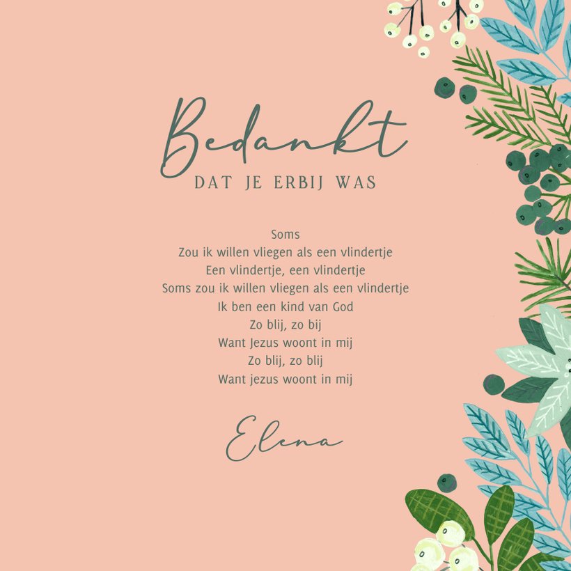 Lief bloemen bedankkaartje communie meisje | Kaartje2go