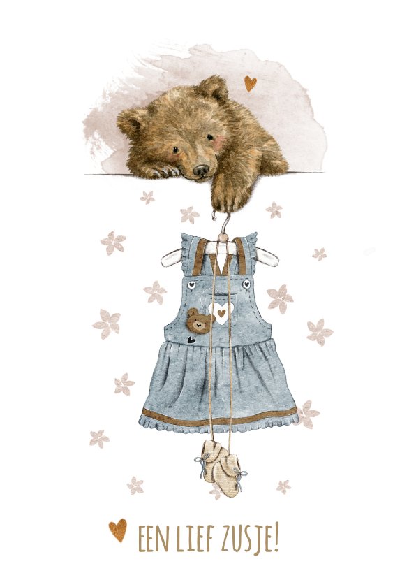 Lief felicitatiekaartje voor een zusje met beer | Kaartje2go