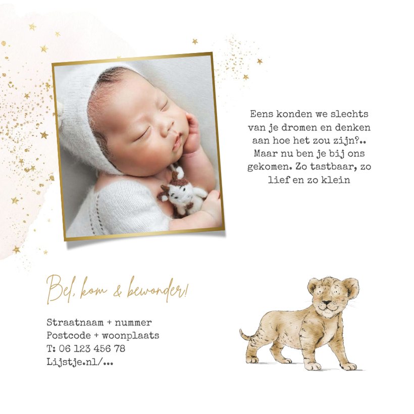 Lief geboortekaartje babydieren goudfolie | Kaartje2go