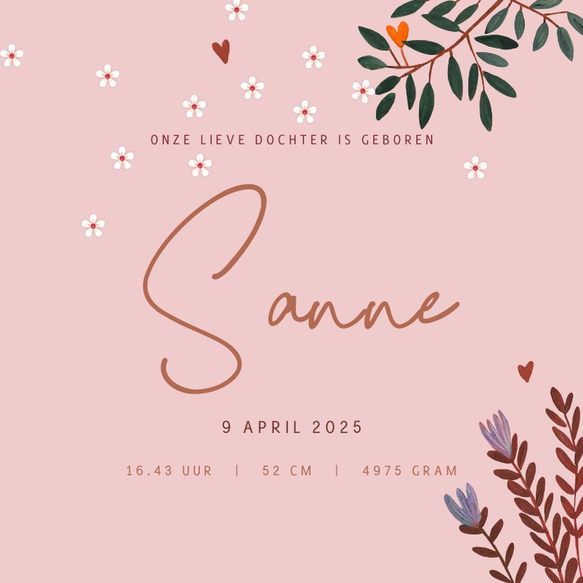 Lief geboortekaartje boom met blaadjes natuur | Kaartje2go