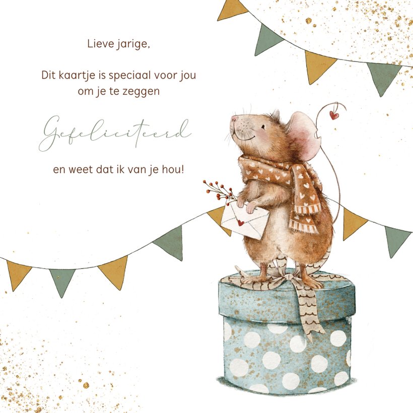 Lief verjaardagkaartje met muisje op cadeau | Kaartje2go
