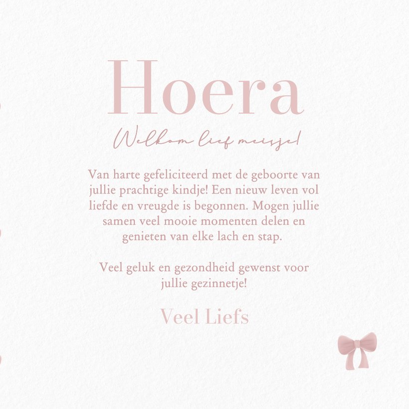 Lief wit felicitatiekaartje geboorte met roze | Kaartje2go