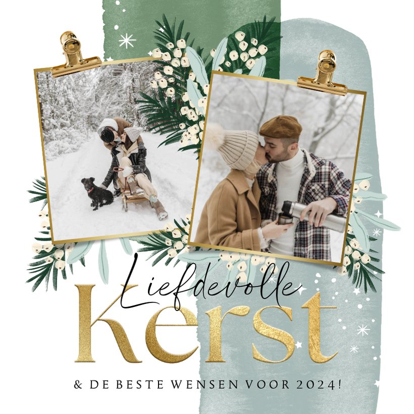 Liefdevolle kerstkaart 2 foto's kersttakken | Kaartje2go
