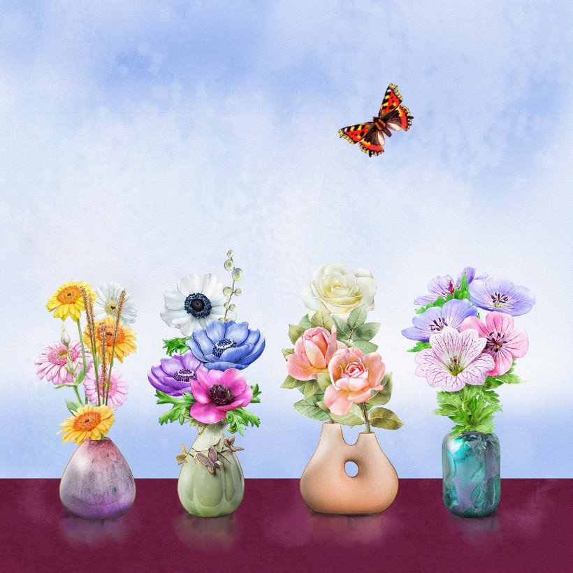 Liefdevolle verjaardagskaart vier vaasjes met | Kaartje2go