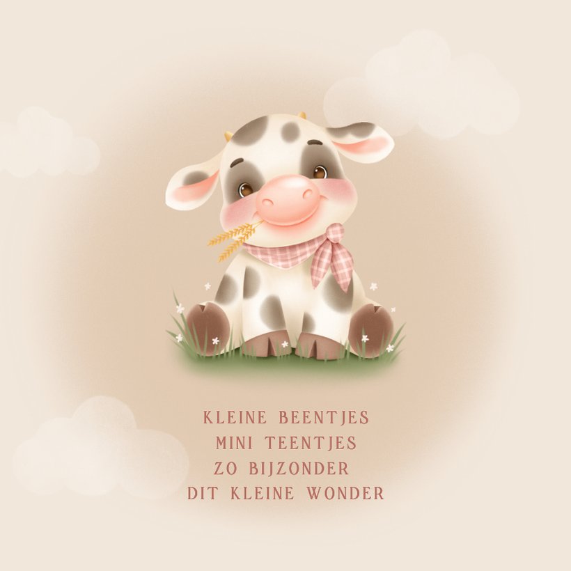 Lieve felicitatiekaart geboorte meisje met koe | Kaartje2go