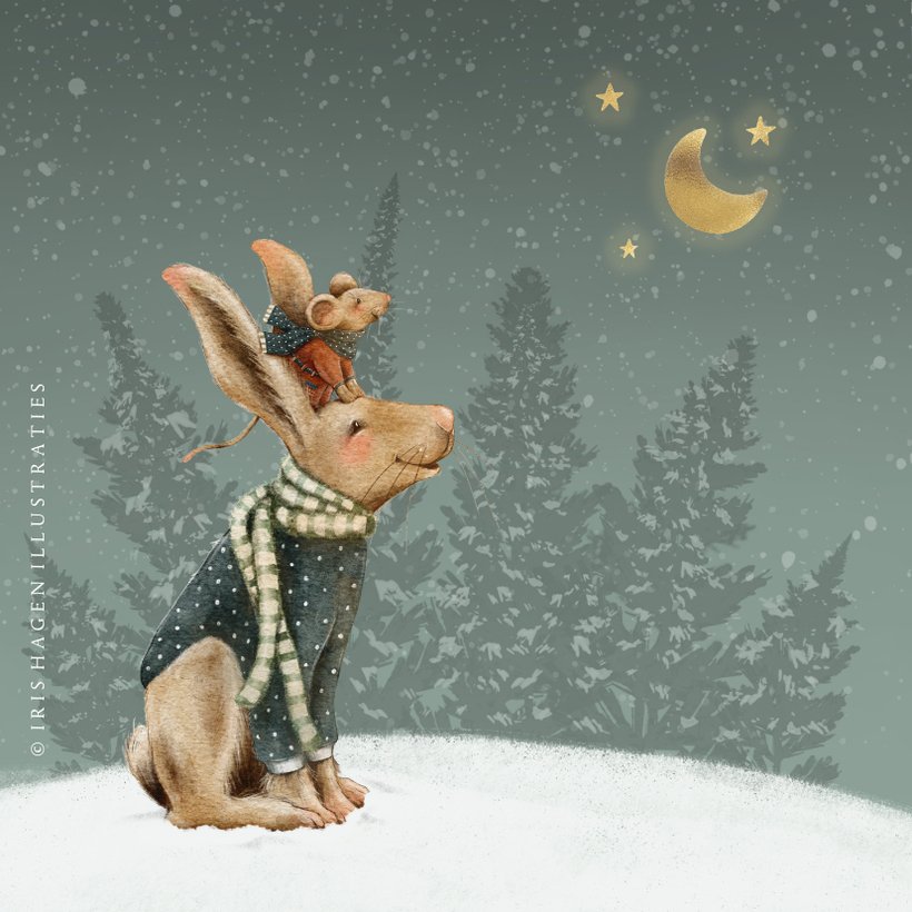 Lieve kerstkaart met illustratie haas en muis | Kaartje2go