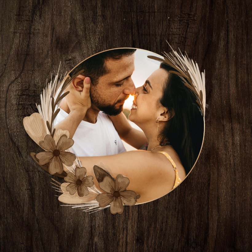 Menukaart houtlook met kader van droogbloemen | Kaartje2go