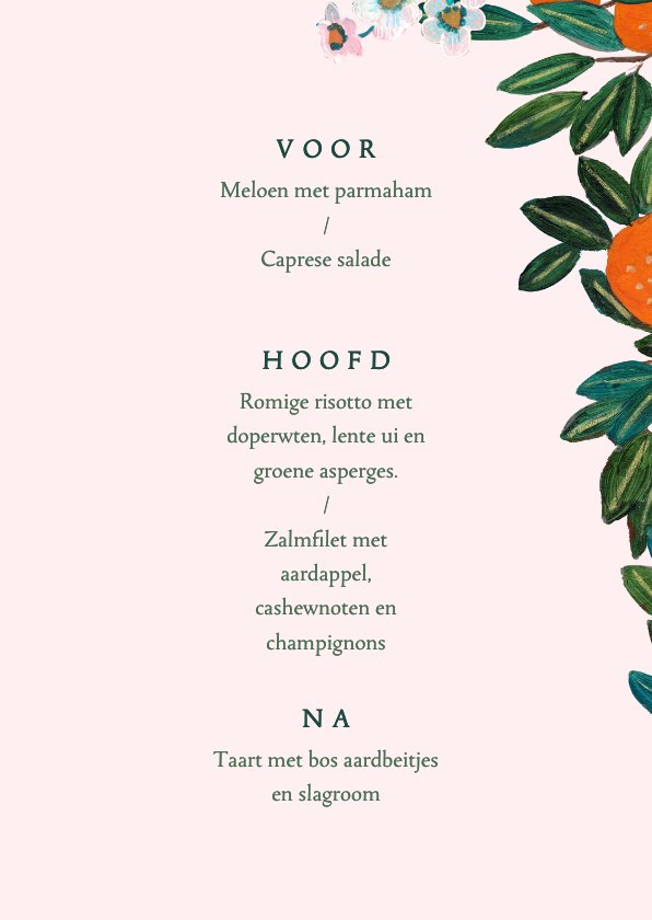 Menukaart Italiaanse bruiloft zomer | Kaartje2go