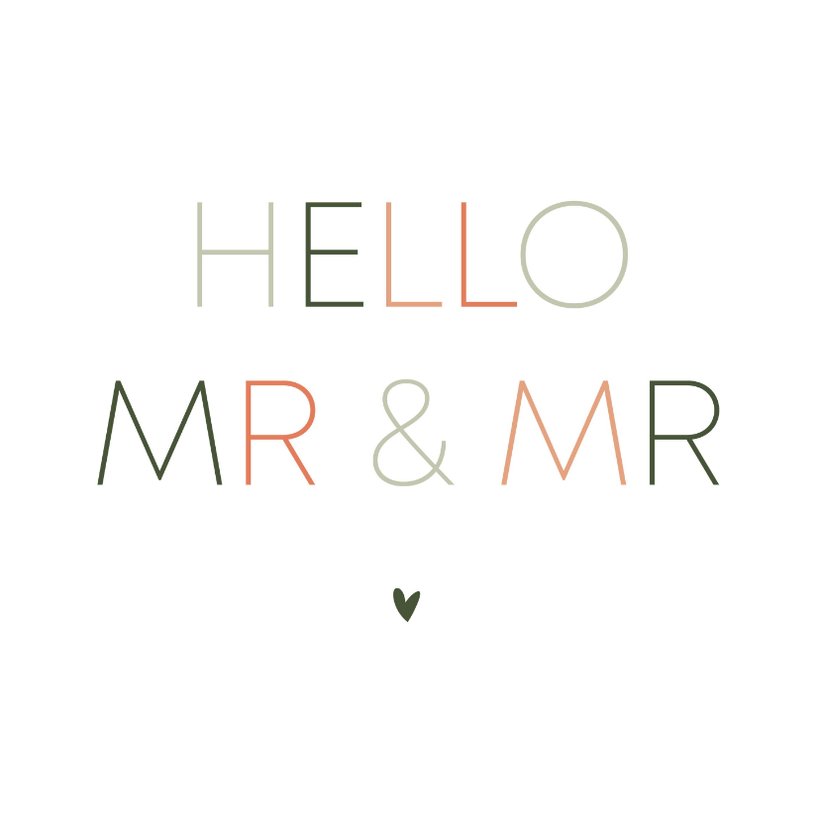 Minimalistisch felicitatiekaartje hello mr& mr | Kaartje2go