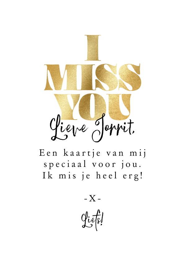 Minimalistische wenskaart ik mis je | Kaartje2go