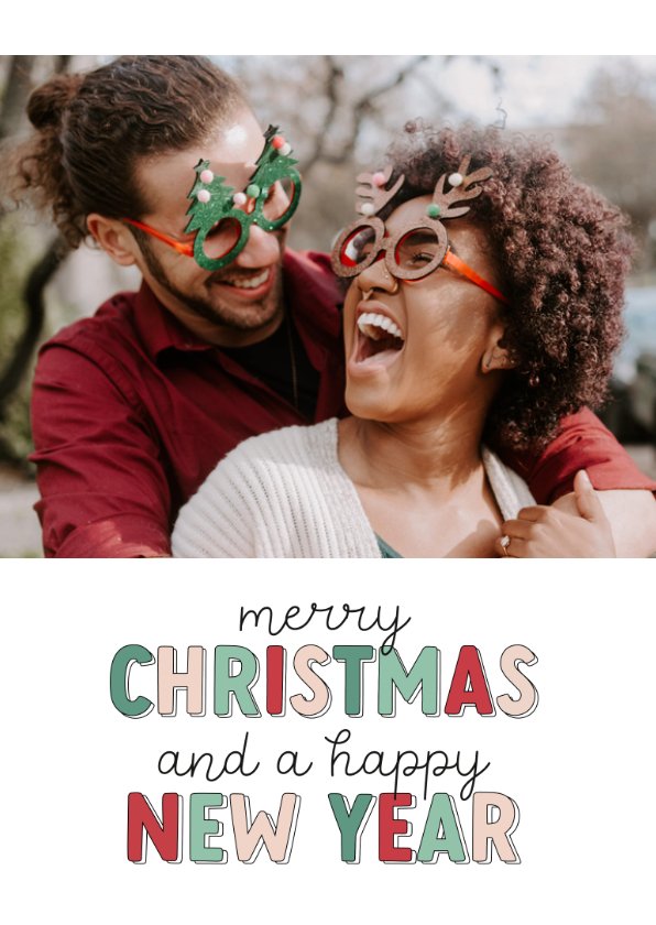 Modern kerstkaartje met foto en speelse Engelse | Kaartje2go