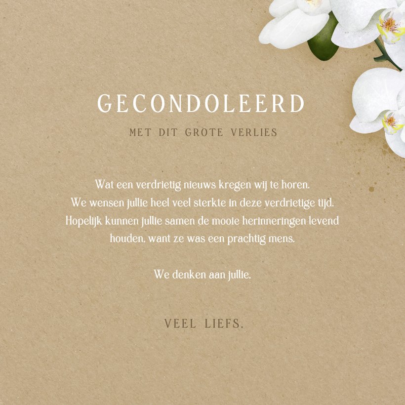 Moderne condoleancekaart met witte orchidee | Kaartje2go