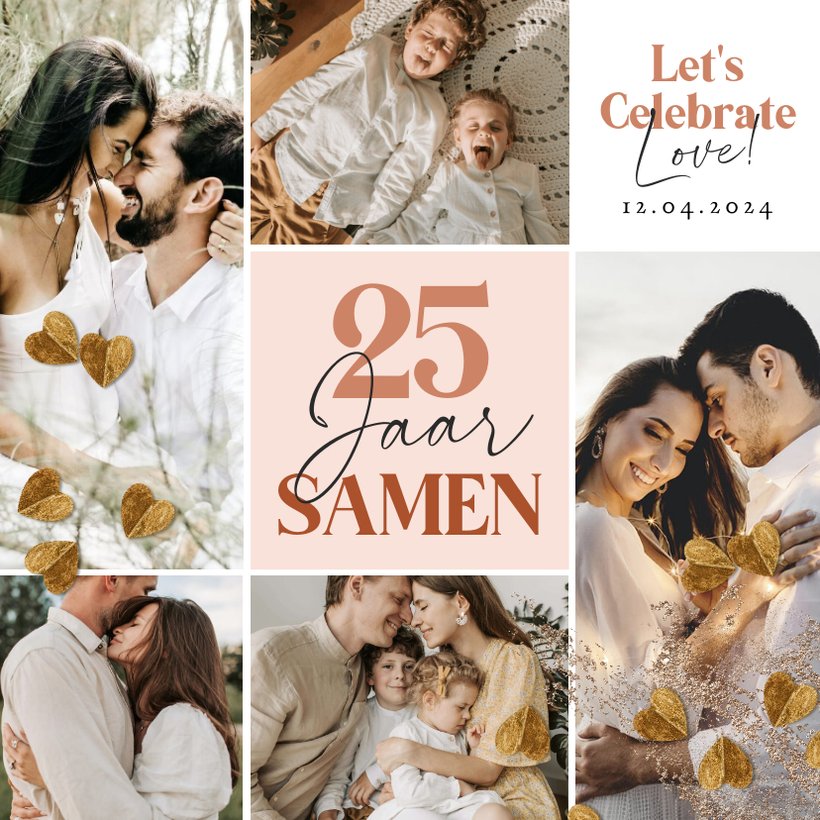 Moderne jubileumkaart 25 jaar samen collage | Kaartje2go