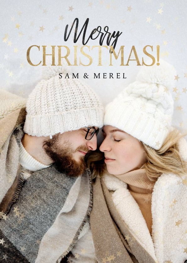 Moderne kerstkaart met grote foto sterren Merry | Kaartje2go