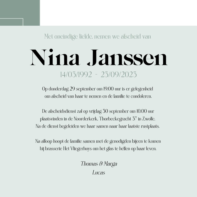 Moderne rouwkaart met foto - Rouwkaarten | Kaartje2go