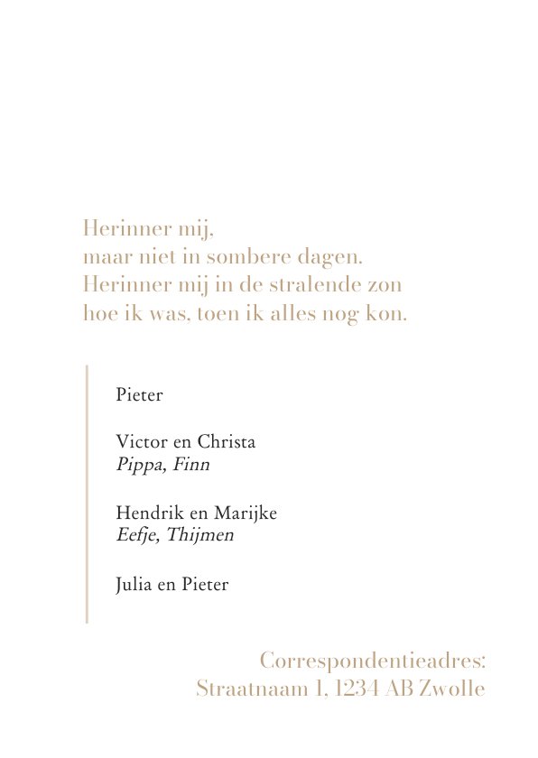 Moderne rouwkaart rechthoek 3 foto’s hortensia | Kaartje2go