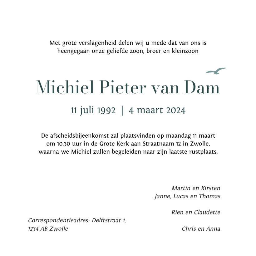 Moderne rouwkaart velvet silhouet vogels foto's | Kaartje2go