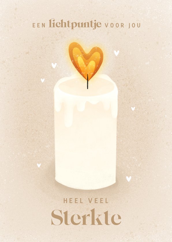 Moderne sterkte kaart met kaarsje en hartjes | Kaartje2go