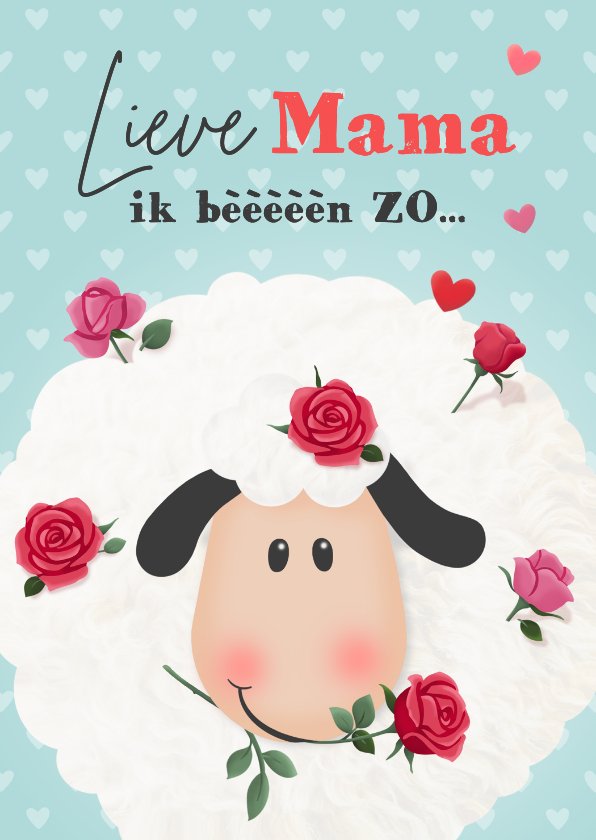 Moederdag schaap met rozen - Moederdag kaarten | Kaartje2go