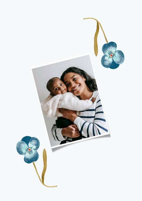 Moederdagkaart foto blauwe viooltjes ik hou van | Kaartje2go