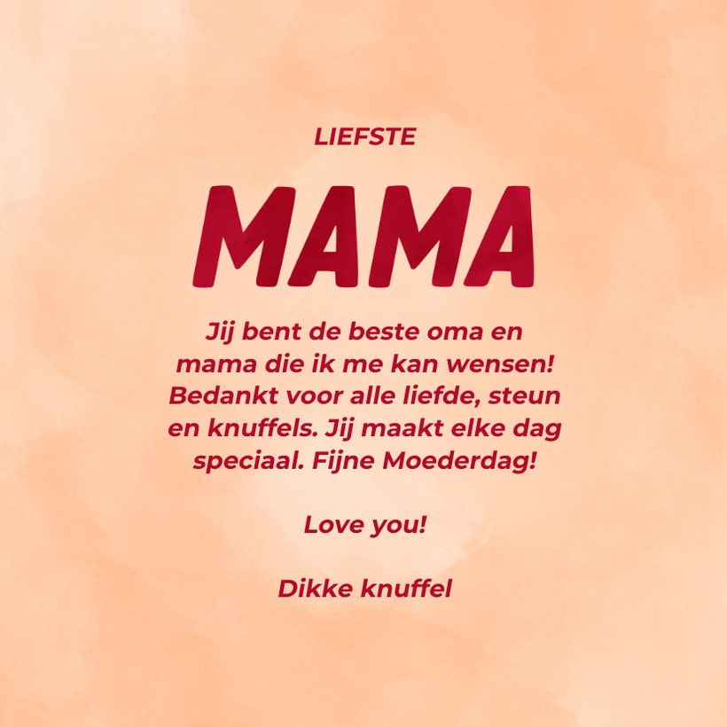 Moederdagkaart liefste mama met foto en roze | Kaartje2go