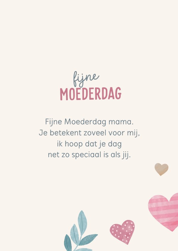 Moederdagkaart met leuke tekst en hartjes | Kaartje2go