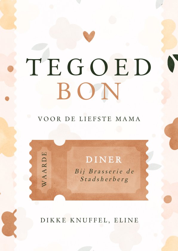 Moederdagkaart tegoedbon ticket met bloemetjes | Kaartje2go