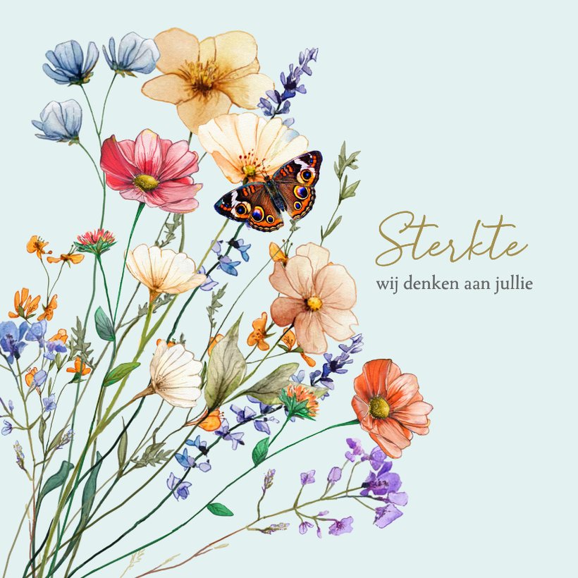 Mooie condoleancekaart met wilde bloemen en de | Kaartje2go