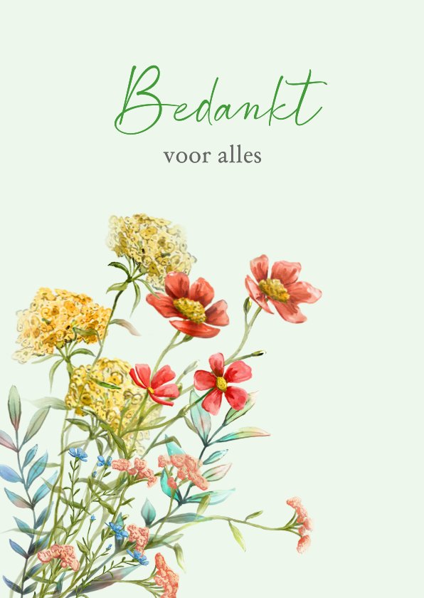 Mooie getekende bedankkaart met wilde bloemen | Kaartje2go