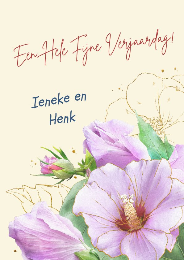 Mooie verjaardagskaart met Hibiscus-bloemen | Kaartje2go