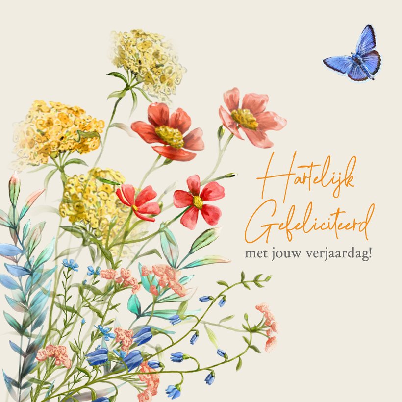 Mooie verjaardagskaart wilde bloemen bij en | Kaartje2go