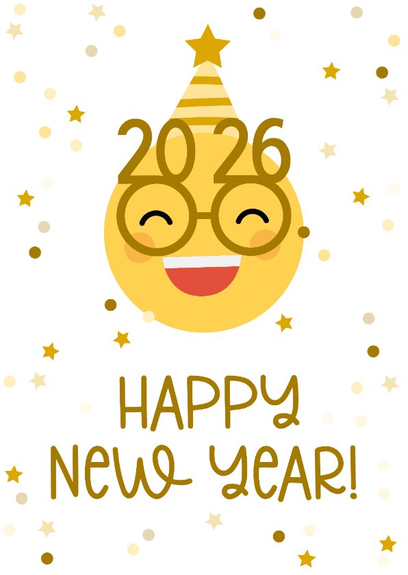 Nieuwjaarskaart happy new year emoji met 2026 | Kaartje2go