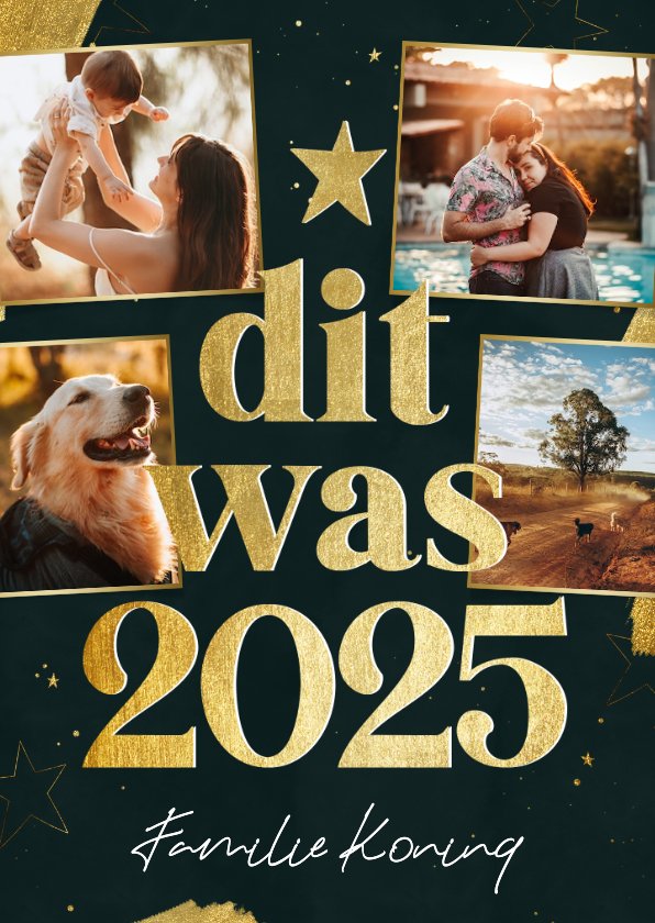 Nieuwjaarskaart terugblik dit was 2025 met vier | Kaartje2go