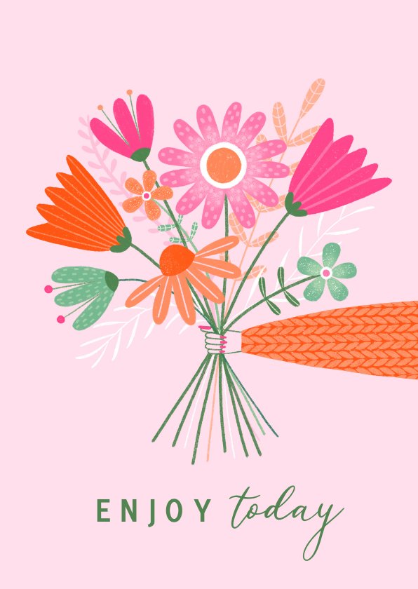 Pluk de dag wenskaart bos bloemen roze | Kaartje2go