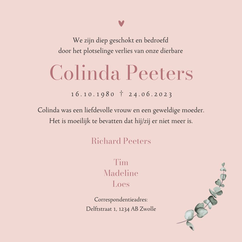 Rouwkaart afscheid uitnodiging droogbloemen | Kaartje2go