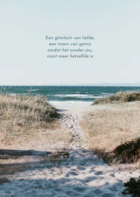 Rouwkaart duinen strand zee turquoise tint | Kaartje2go