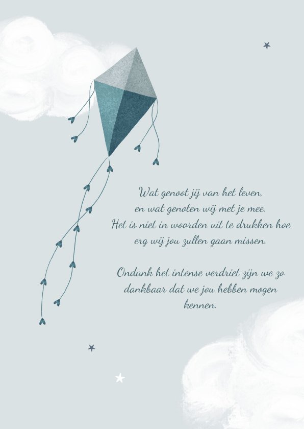 Rouwkaart jongen kind baby vlieger wolken | Kaartje2go