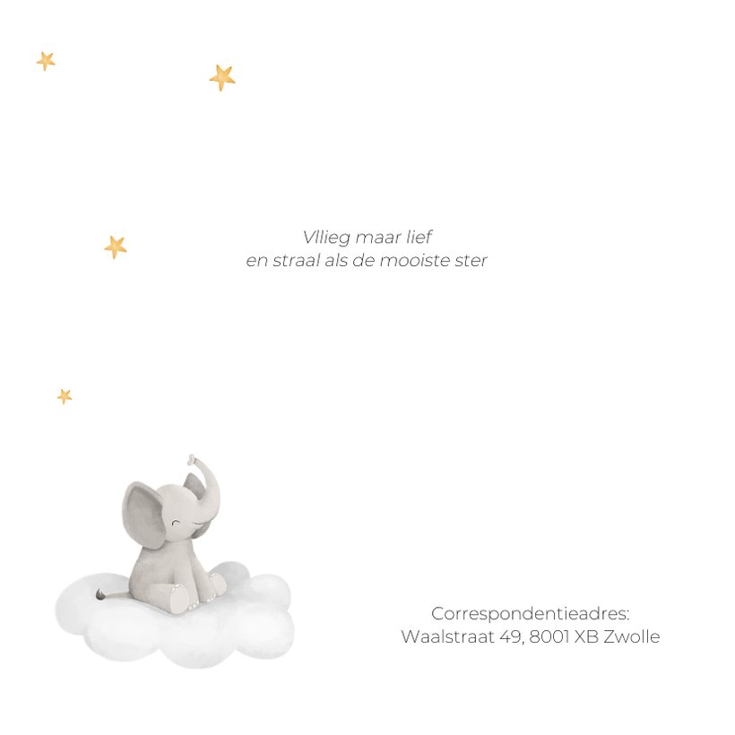 Rouwkaart overlijden kind baby olifantje | Kaartje2go