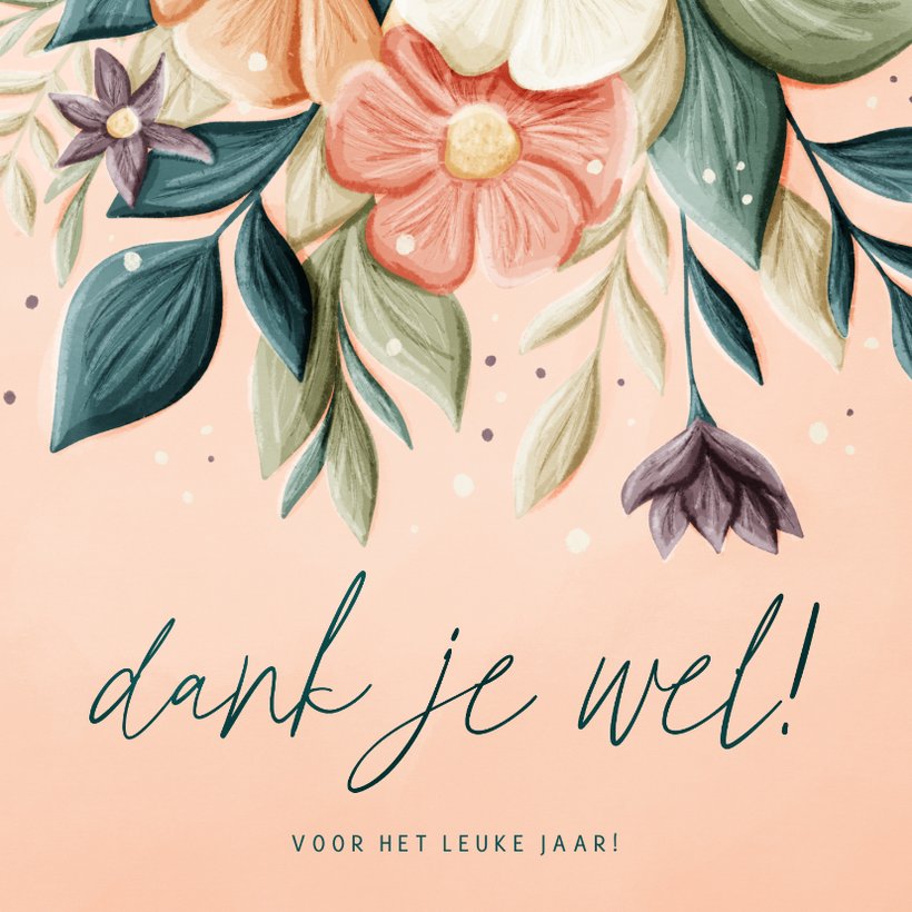 Roze bedankkaart juf met bloemen | Kaartje2go