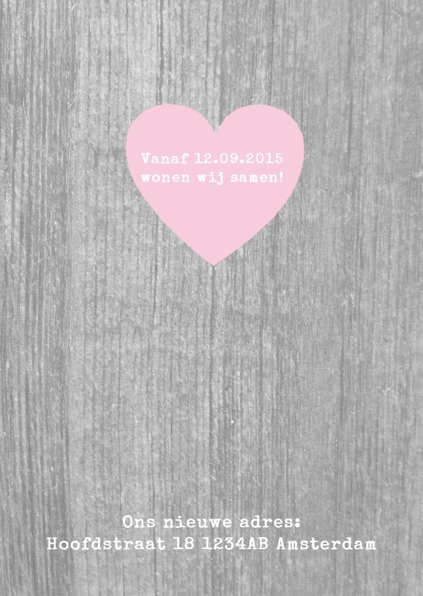 Samenwonen hout tekst hart - Verhuiskaarten | Kaartje2go
