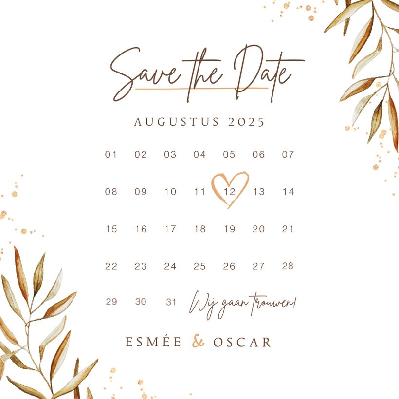 Save the date kalender uitnodigingskaart goud | Kaartje2go